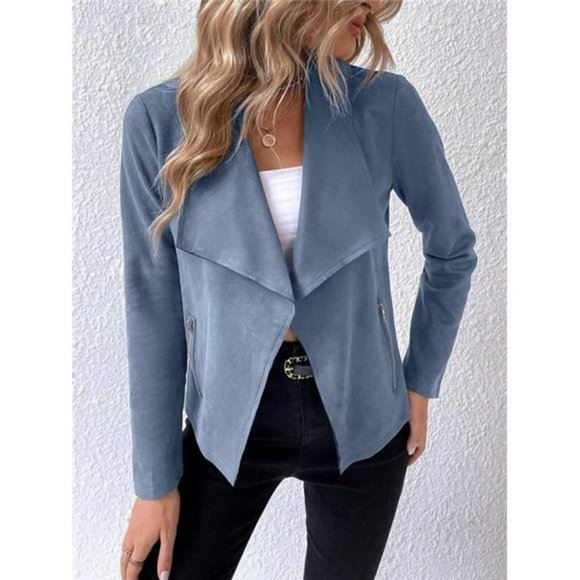 Jackets & Coats | Waterfall Collar Faux Suede Jacket Blue | Poshmark